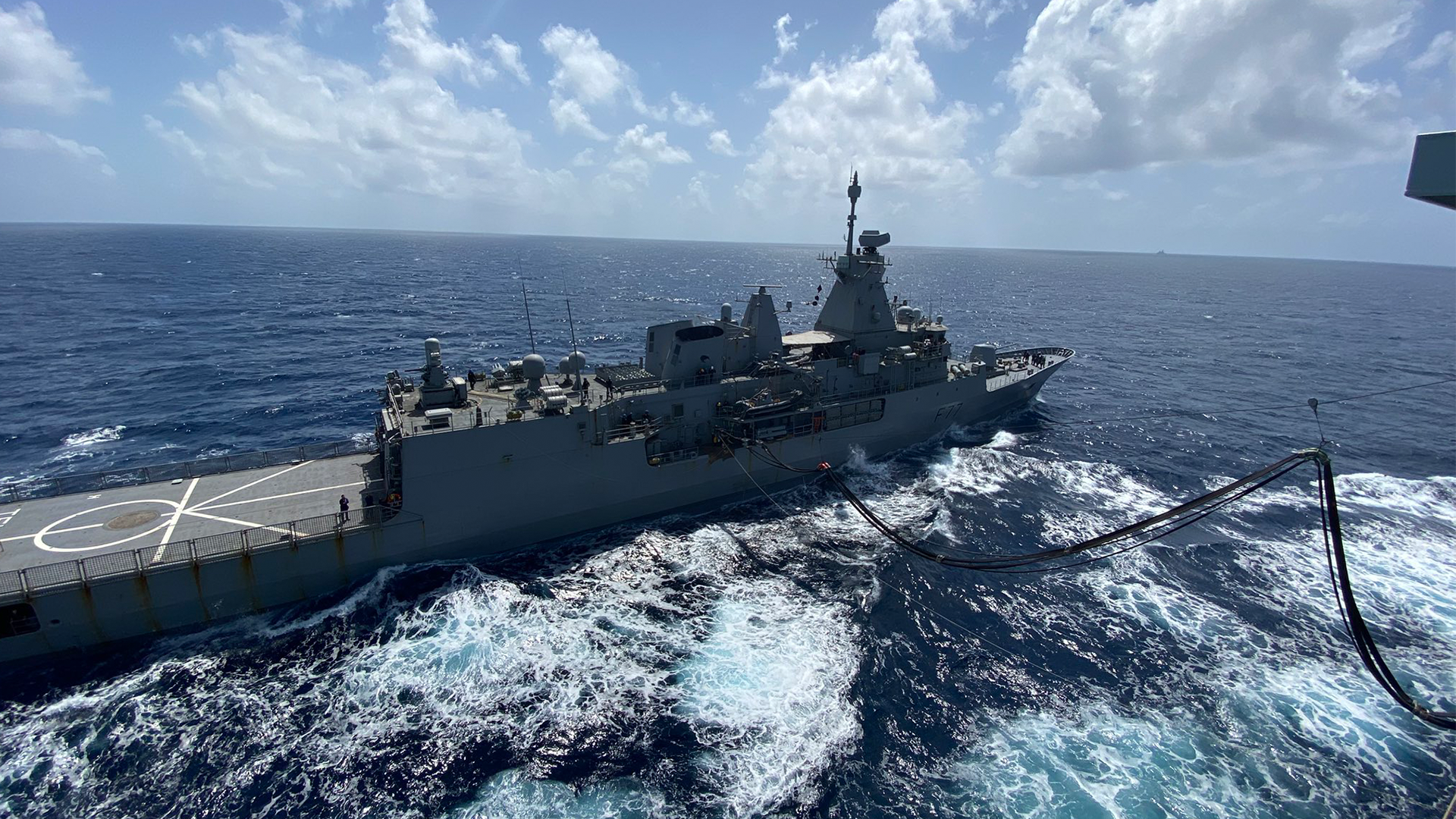 RFA Tidespring refuels New Zealand frigate during Carrier Strike Group deployment